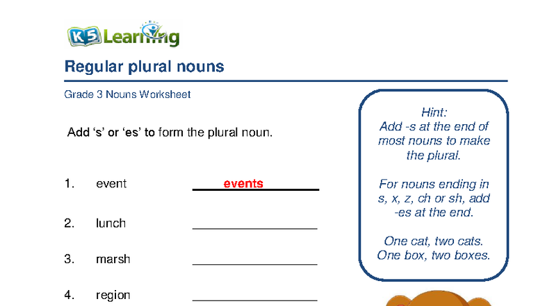 Grade 3 Nouns Worksheet: Regular Plural Nouns Guide - Studocu