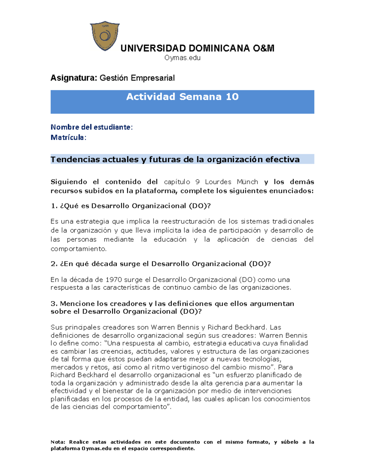Actividad Semana 10 Gestión Empresarial - Oymas Asignatura: Gestión ...