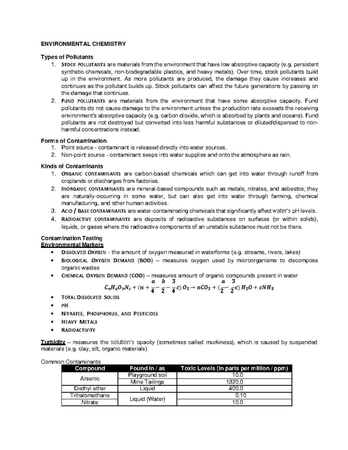 ENV300: Comprehensive Guide to Environmental Chemistry Pollutants - Studocu