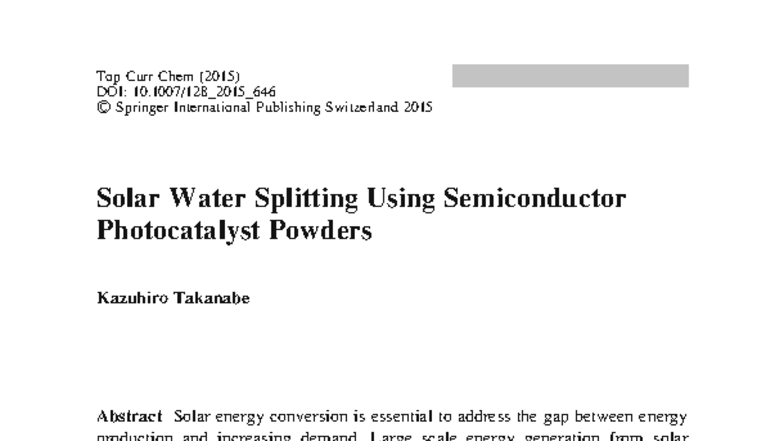 Solar Water Splitting with Semiconductor Photocatalysts - Takanabe 2015 ...