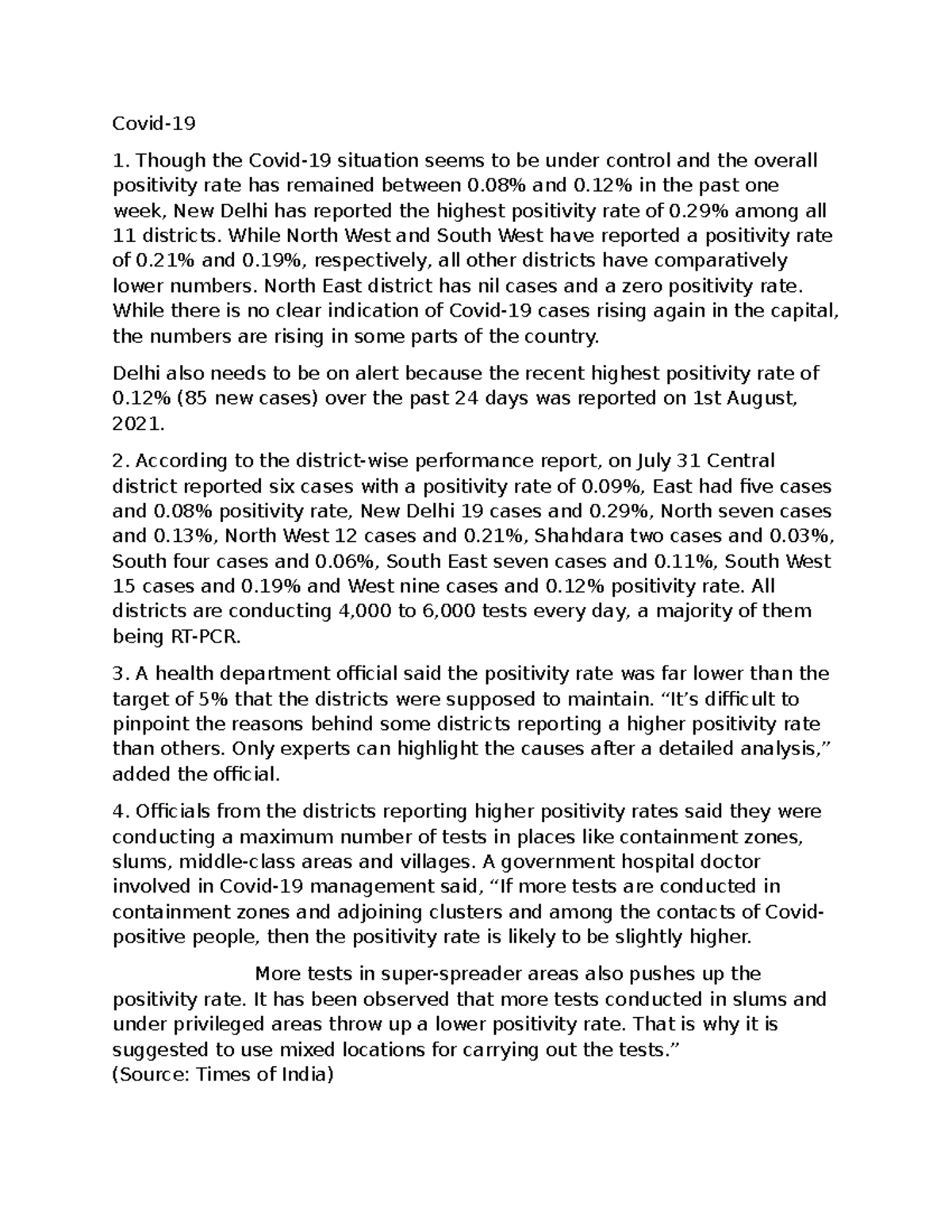 Covid-19 Comprehension Passage: Case Rates and Testing Insights - Studocu