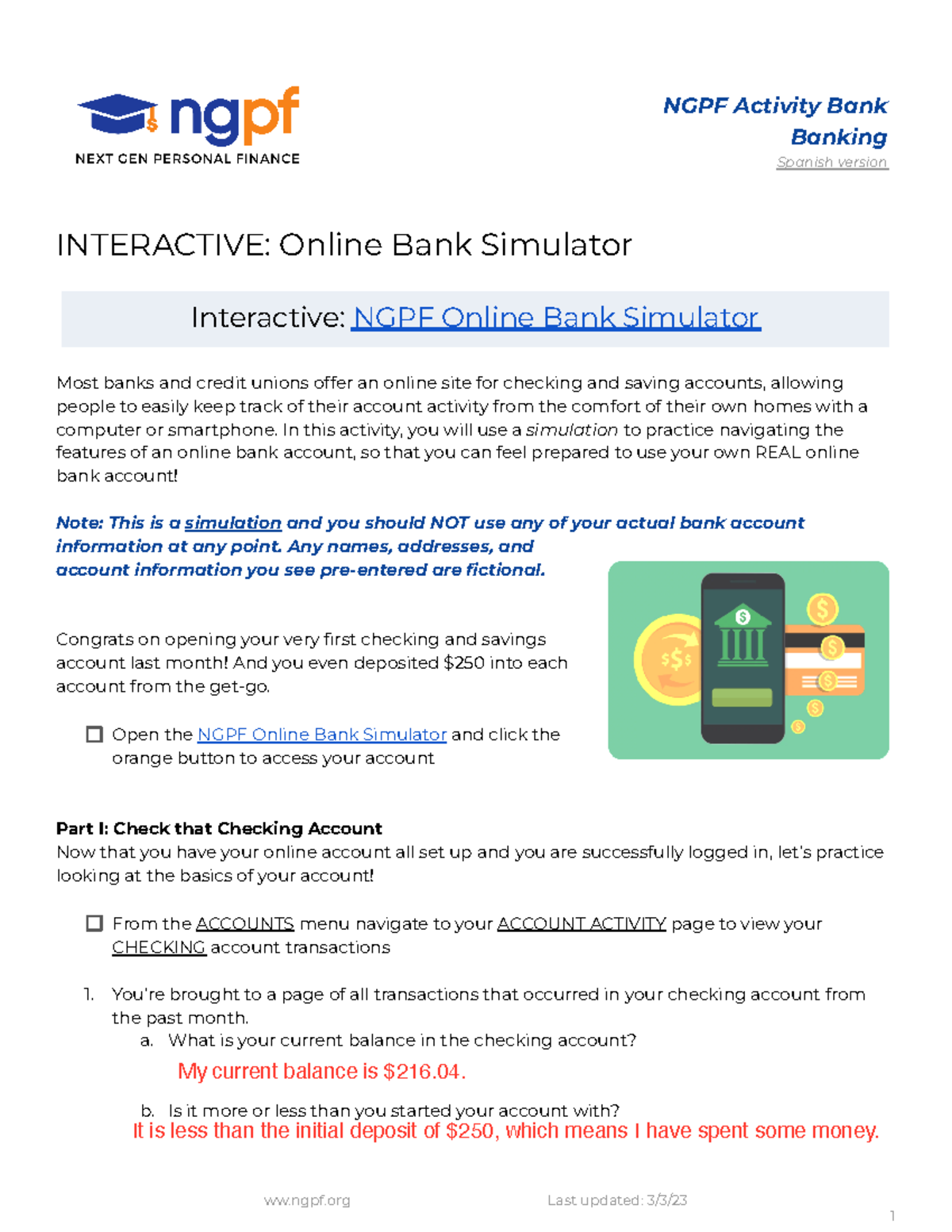 NGPF Activity: Interactive Online Bank Simulator Guide - Studocu