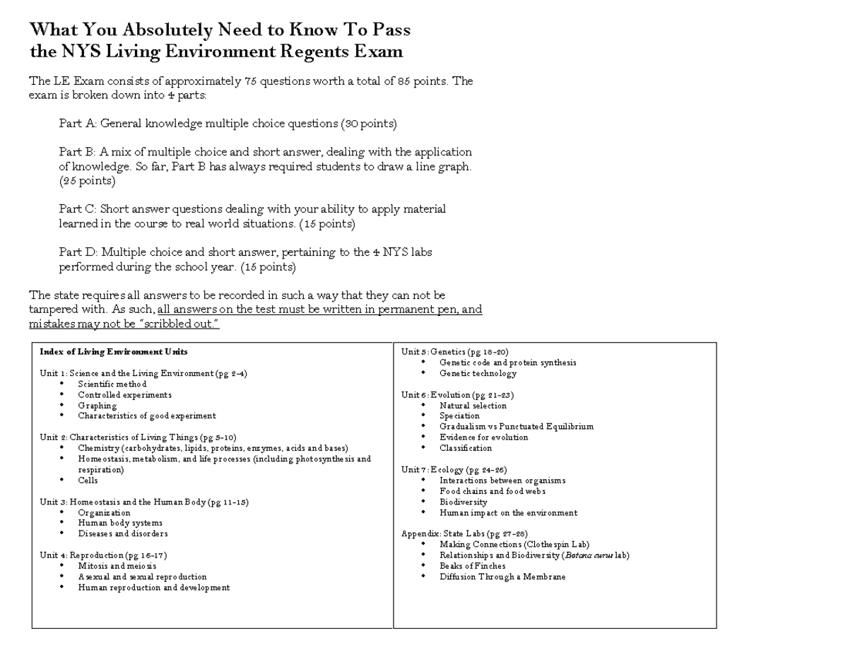 What You Need to Know for the NYS Living Environment Regents Exam ...