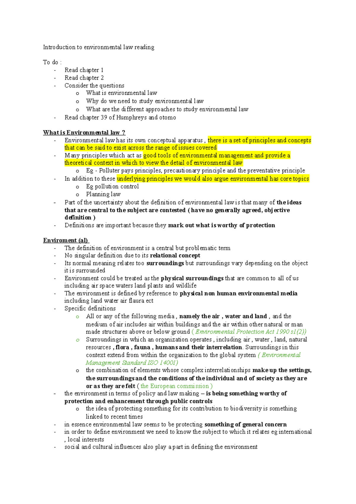 Introduction to environmental law reading - Surroundings in this ...