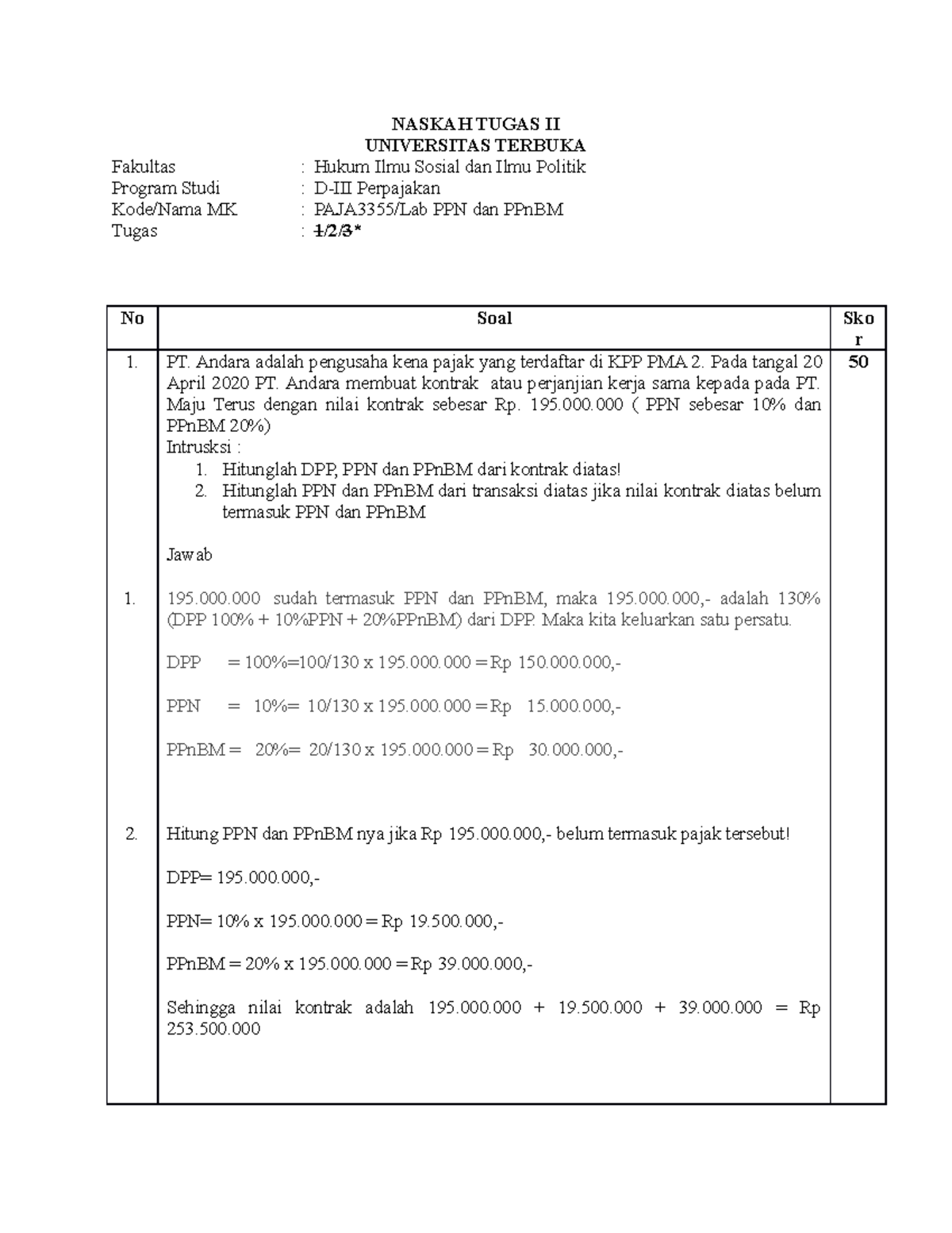 Tugas 2 Lab PPN dan PPnBM PAJA3355 - Universitas Terbuka - Studocu