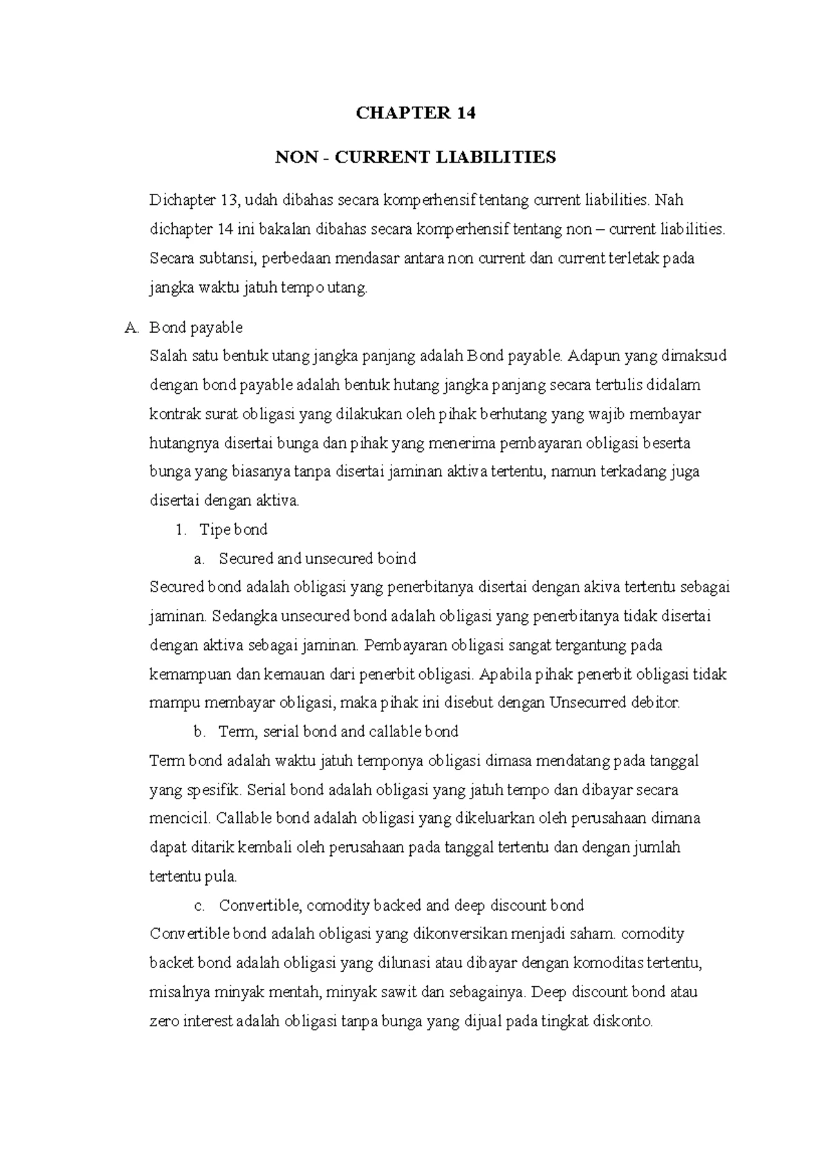 Chapter 14 - Non Current Liabilities - CHAPTER 14 NON CURRENT LIABILITIES Dichapter 13, udah ...