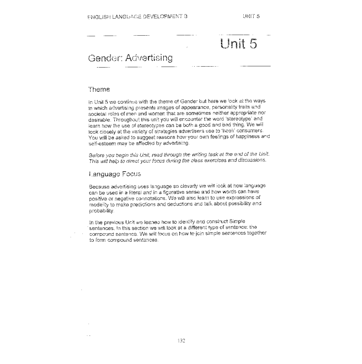 Unit 5 - Notes - ENGLISH LANGUAGE DEVELOPMENT B UNIT 5 Unit 5 Gender ...