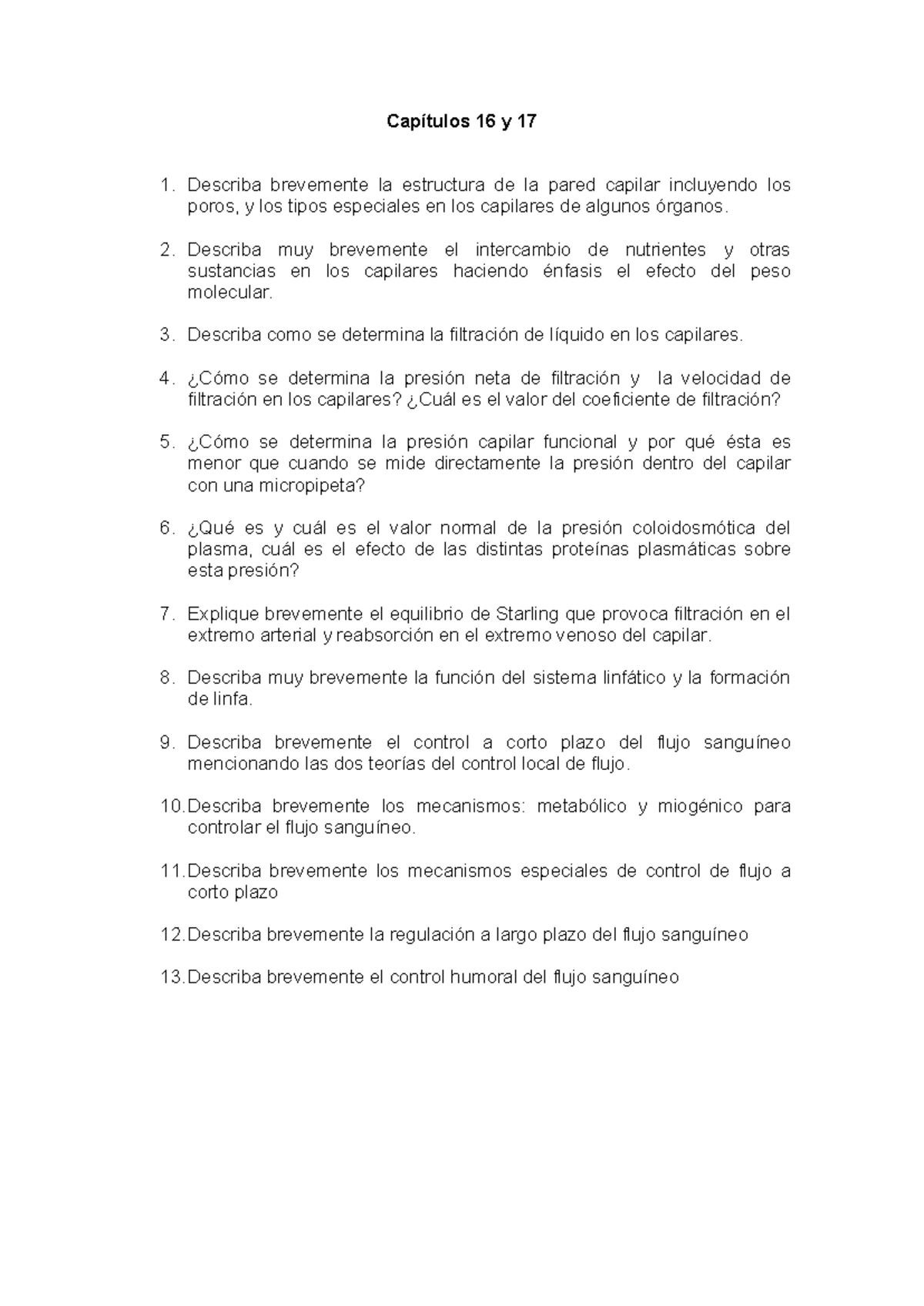 Capítulos 16 y 17 - Preguntas de Repaso sobre Capilares y Flujo ...