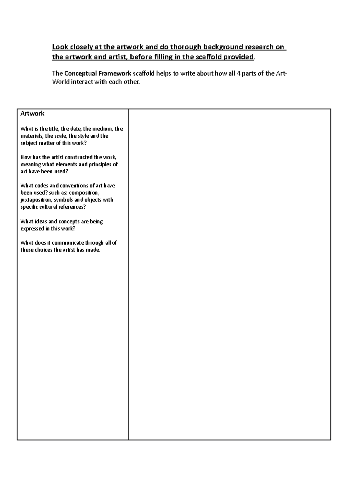 C.F. scaffold for artwork analysis - Look closely at the artwork and do ...