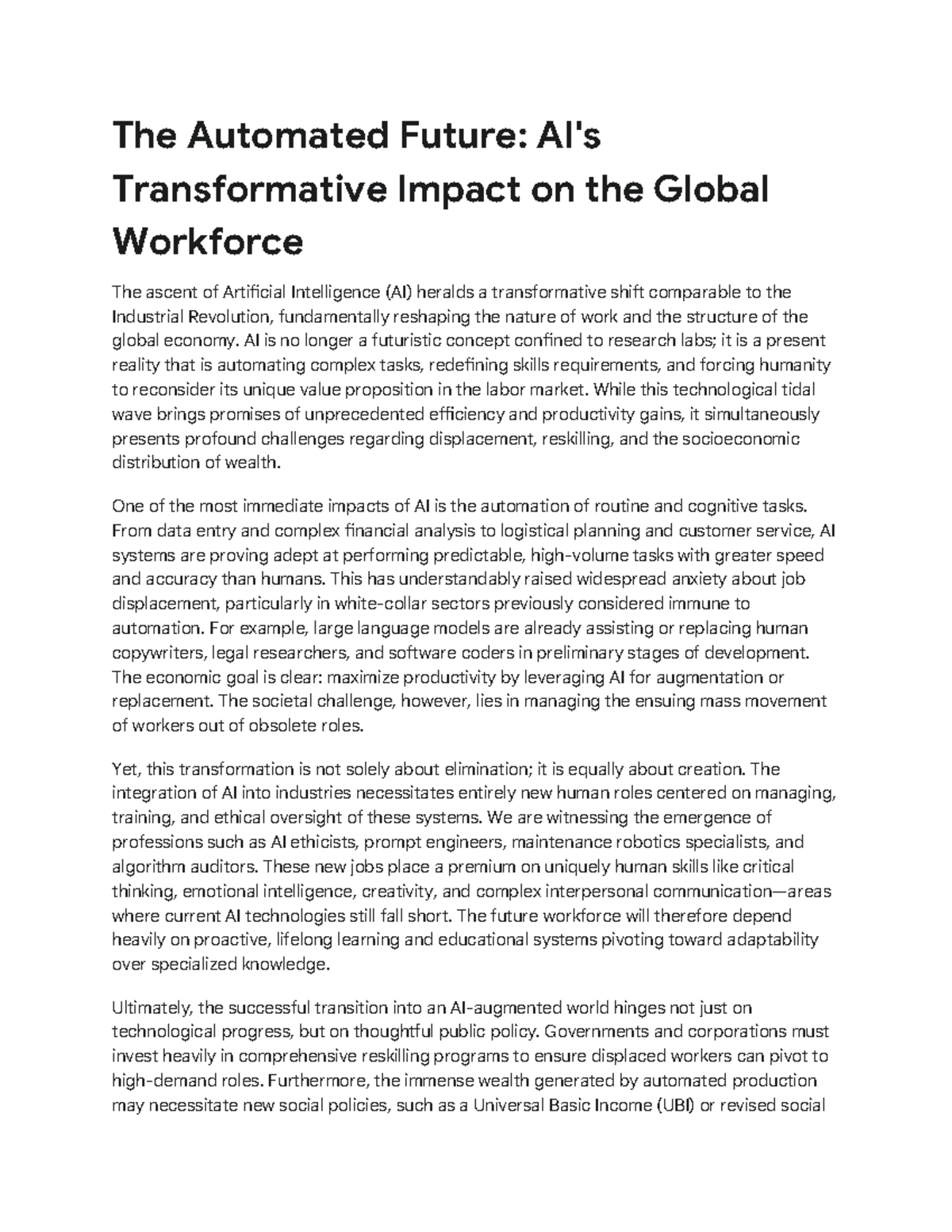 AI & Workforce Transformation: Impacts & Challenges - Studocu