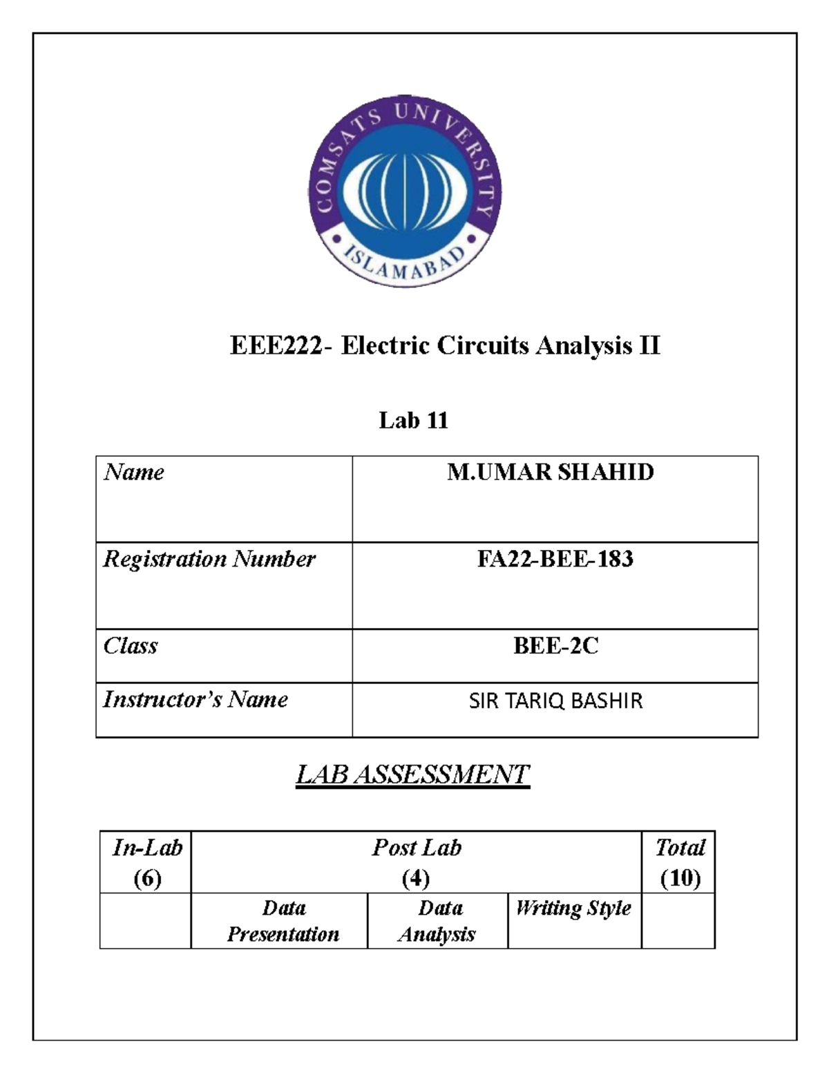ECA2 Lab 11: Analysis of Passive Lowpass & Highpass Filters - Studocu