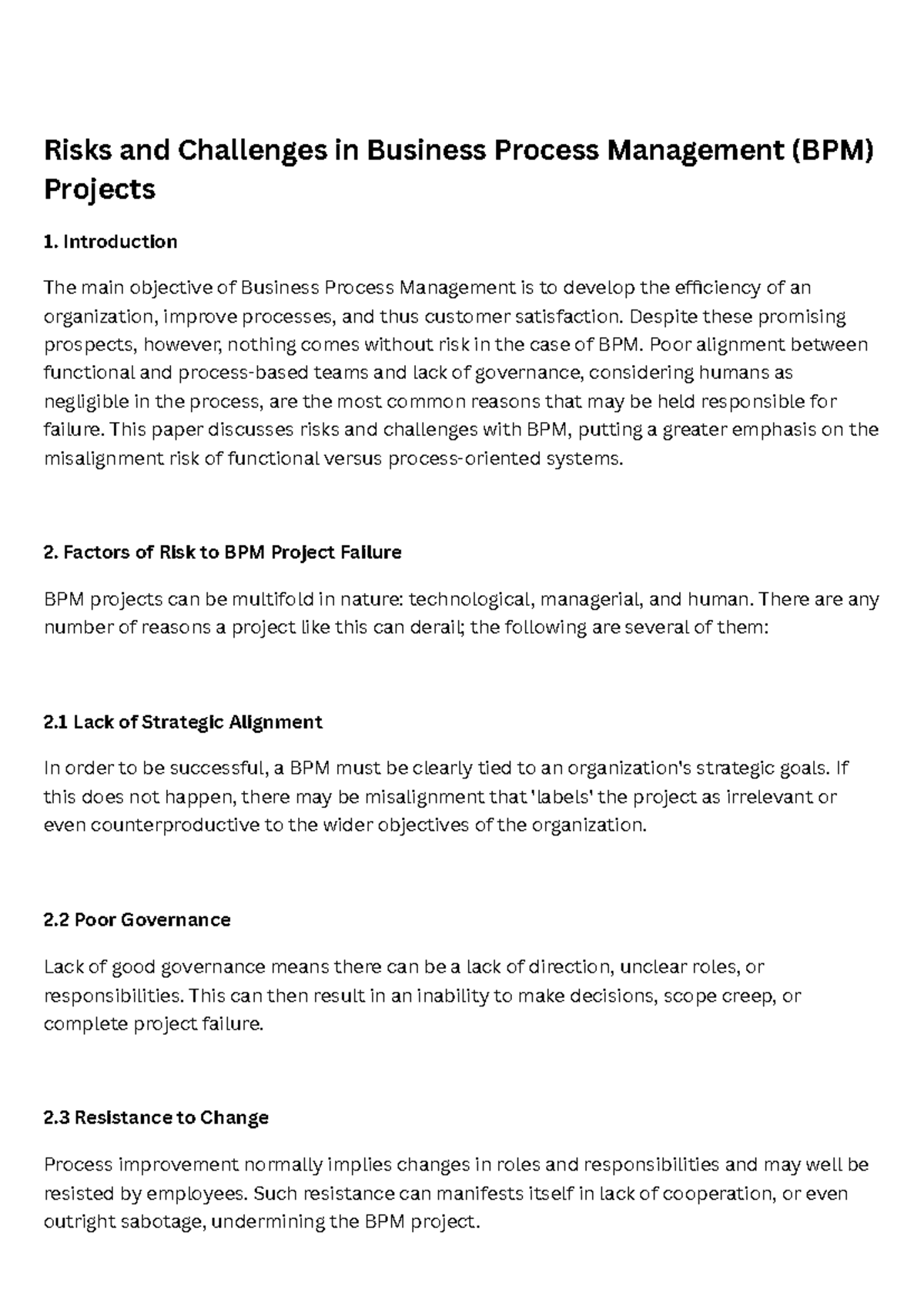 BPM Risks and Challenges: Key Factors for Project Success and Failure ...