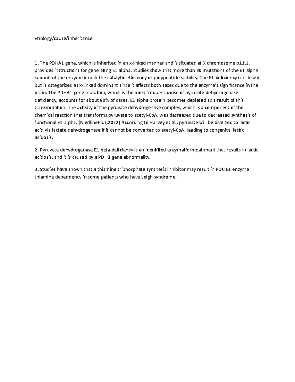 Final-pdhd - pyruvate dehydrogenase deficiency cause - Etiology/cause ...