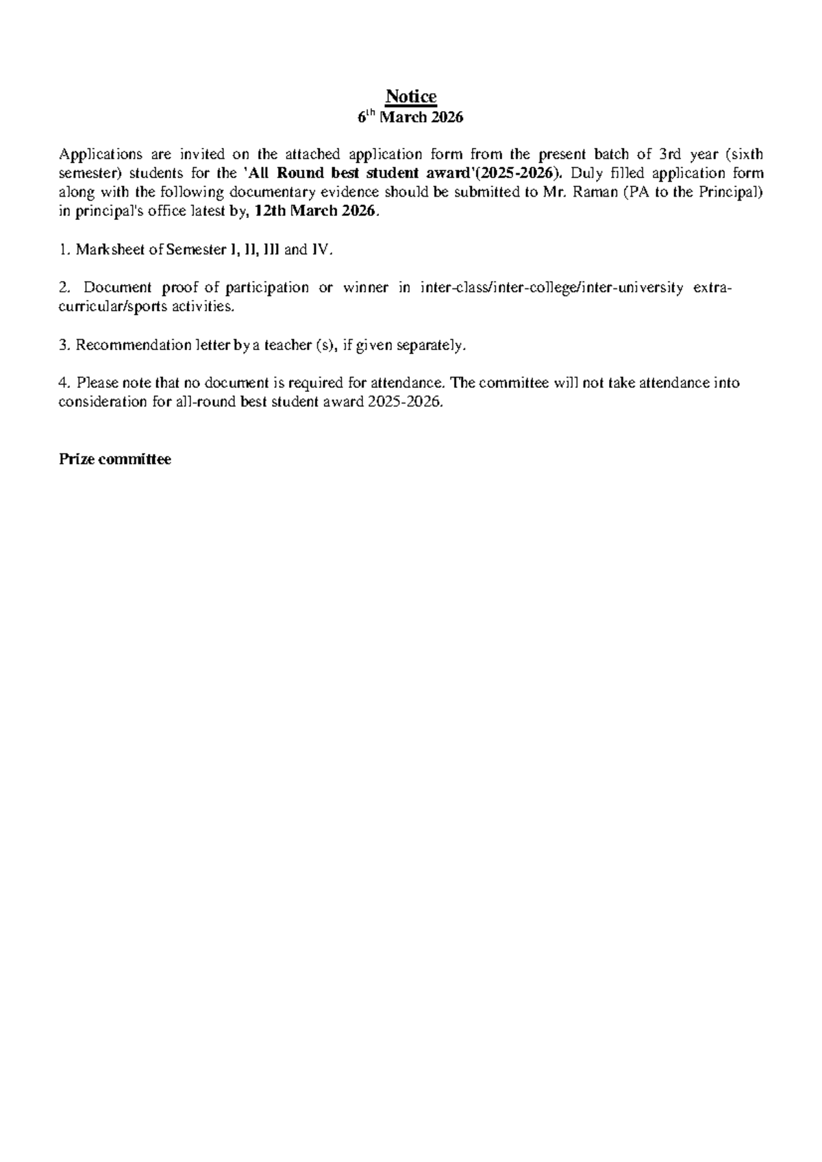 All Round Best Student Prize Application - 3rd Year Students - Studocu