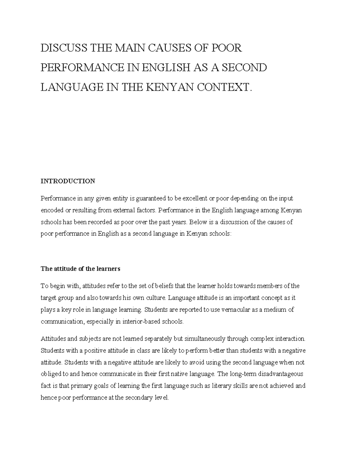 Causes of Poor English Performance in Kenyan Schools: A Discussion ...