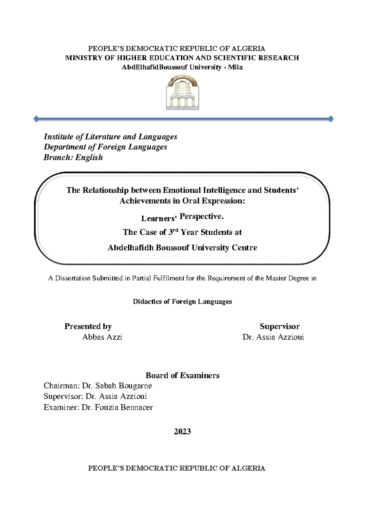 The Impact of Emotional Intelligence on Oral Expression Achievements: A ...
