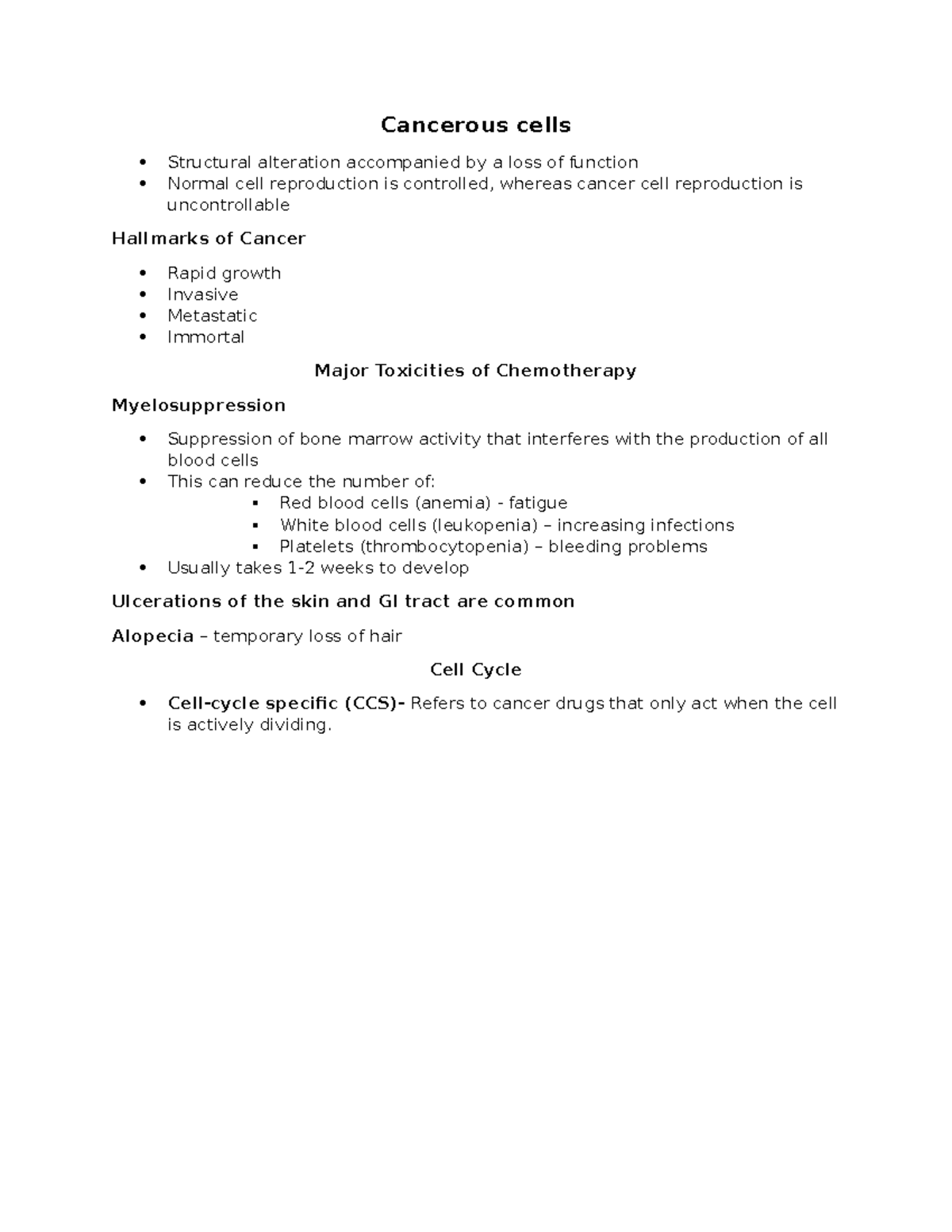 Cancerous Cells: Key Notes on Chemotherapy and Targeted Therapy - Studocu