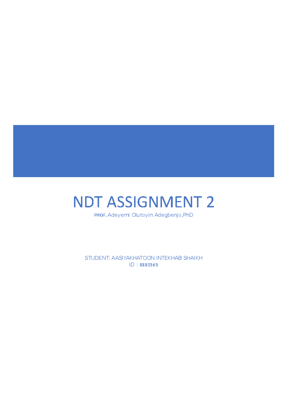 NDT Assignment 2 - these are in person class activities - NDT ...