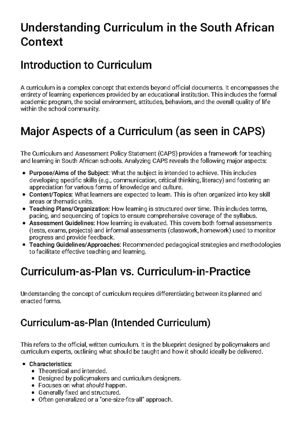 Understanding Curriculum Theory and Practice in South Africa (EDU 101 ...
