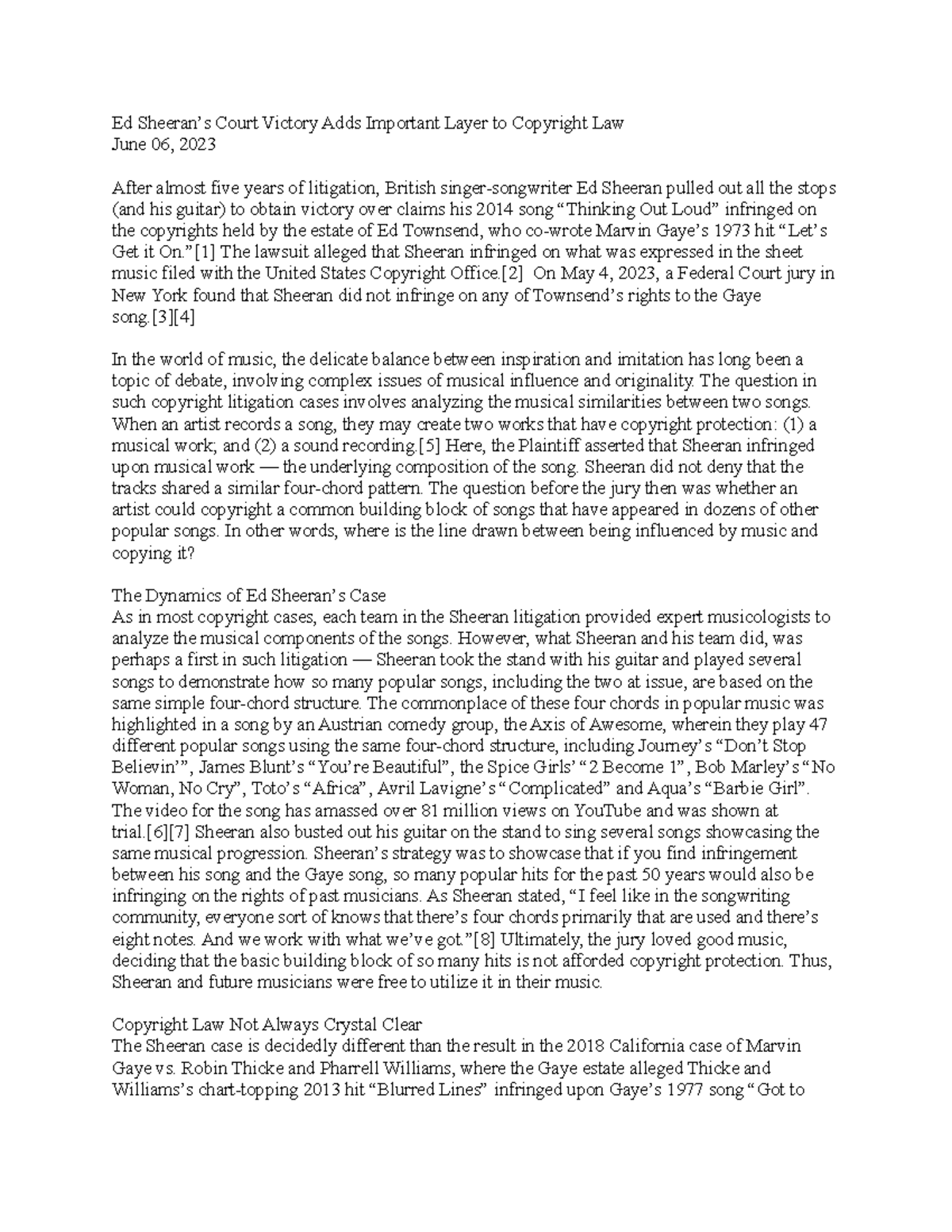Ed Sheeran's Victory: Implications for Copyright Law in Music - Ed ...