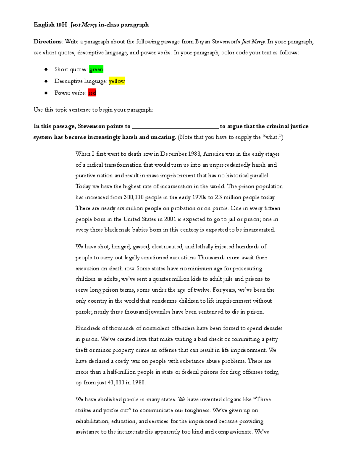 Just Mercy Rhetorical Analysis Paragraph - English 10H Just Mercy in ...
