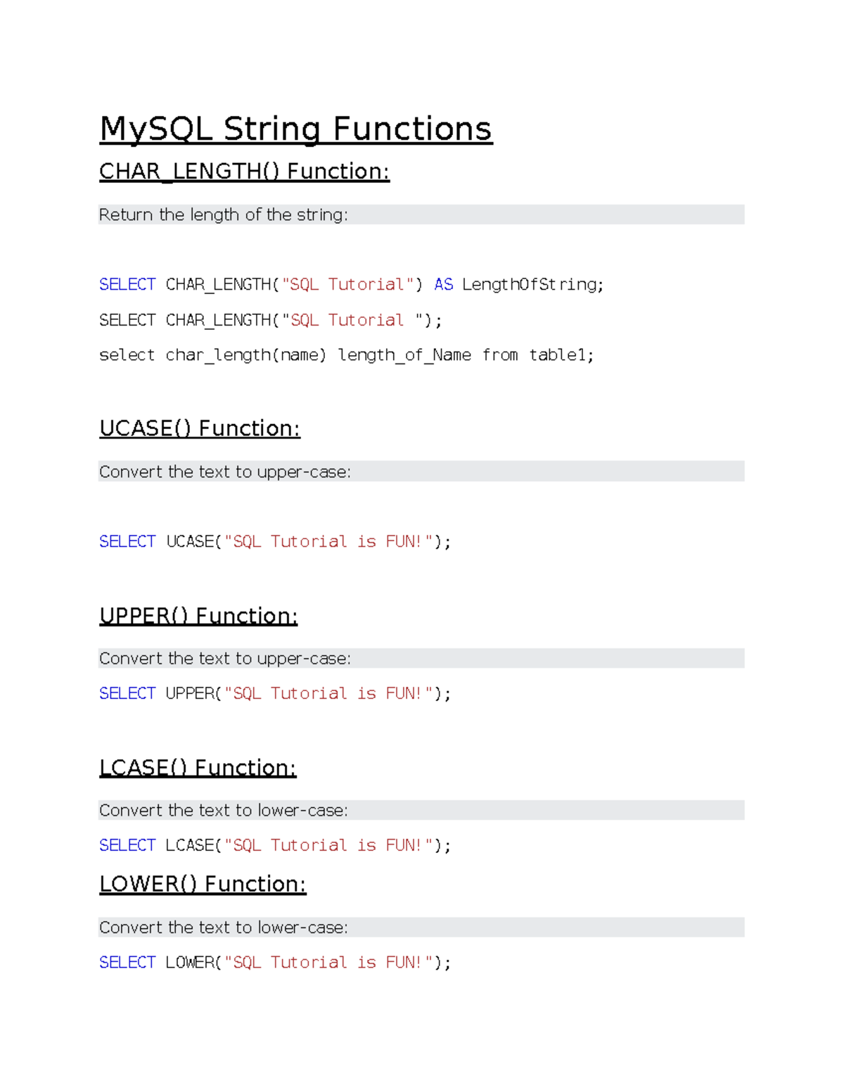 My SQL String Functions - MySQL String Functions CHAR_LENGTH() Function ...