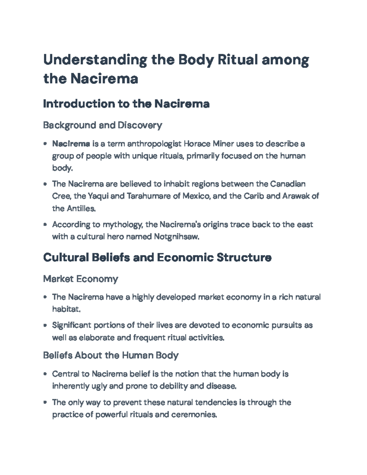 Understanding Body Rituals among the Nacirema: Cultural Insights - Studocu
