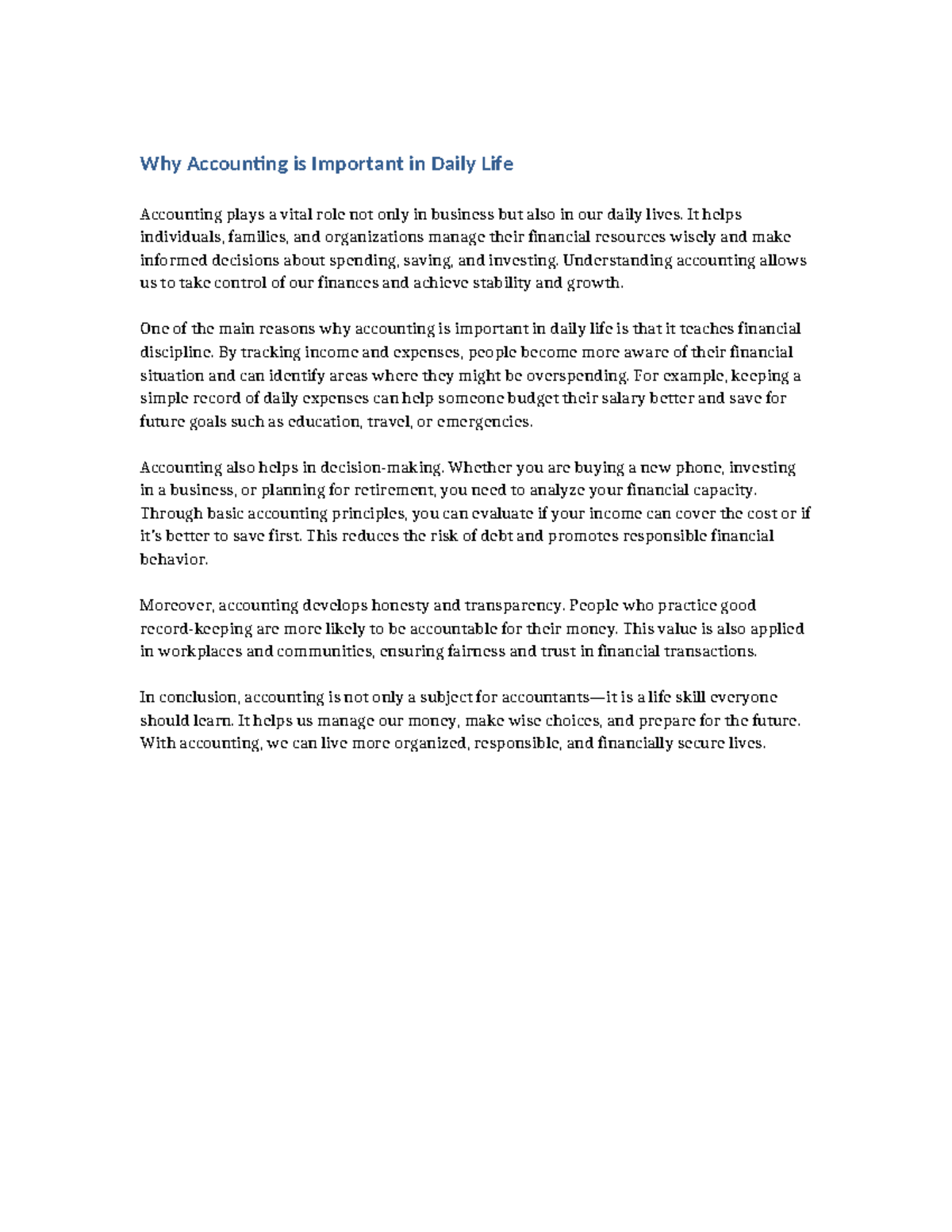 The Importance of Accounting in Everyday Life - Studocu