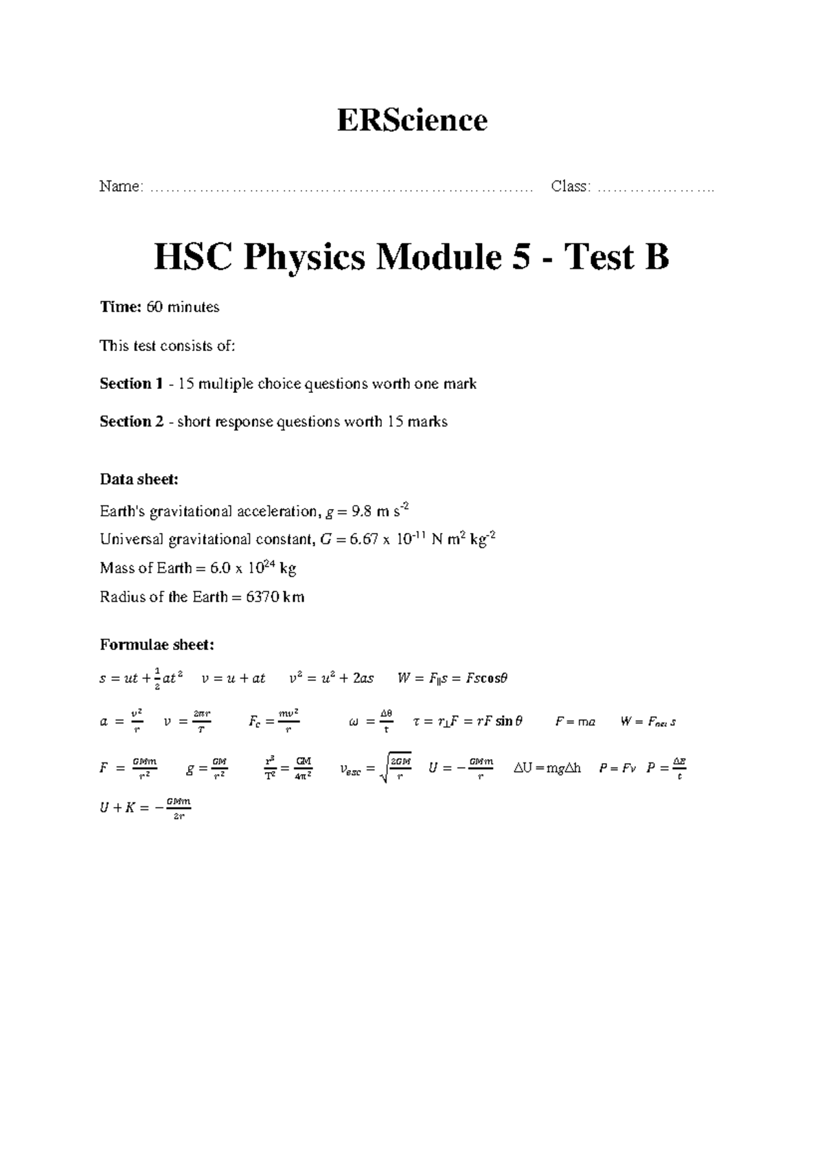 HSC Physics Module 5 Test B: Comprehensive Question Set - Studocu