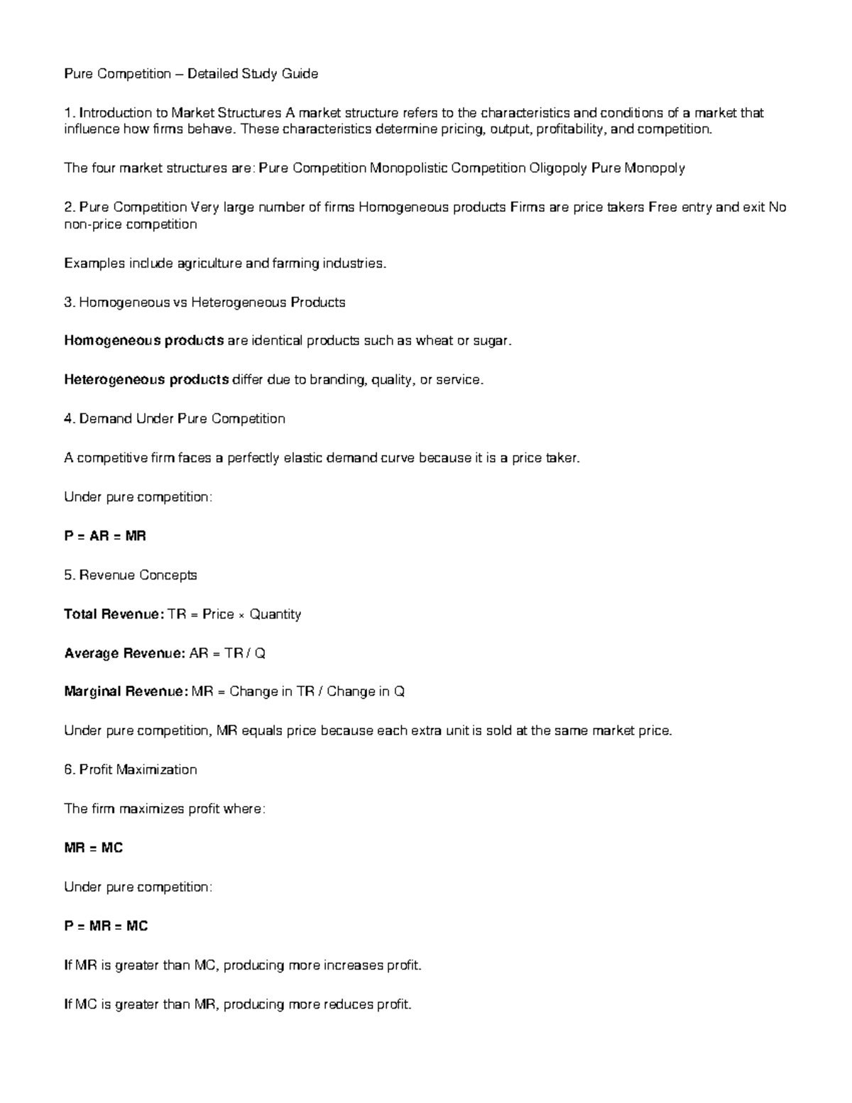 Pure Competition Study Guide: Market Structures Overview - Studocu