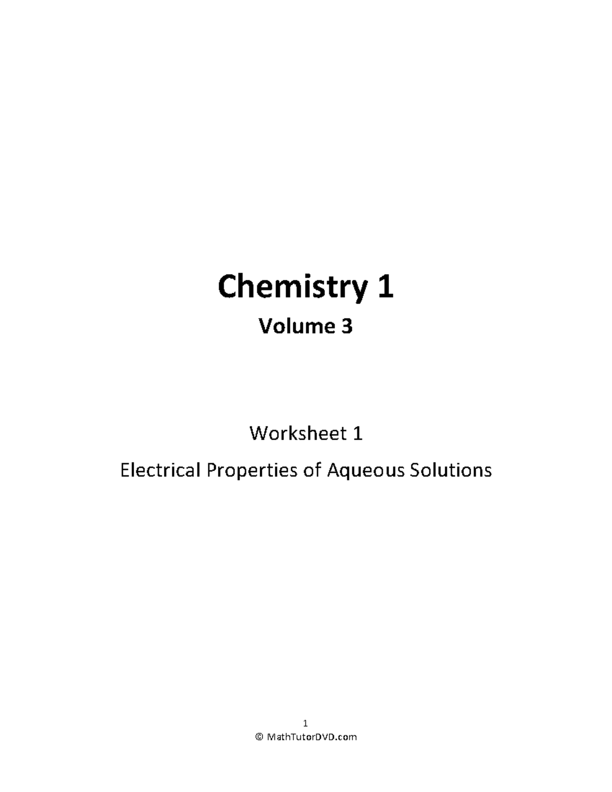 Chemistry 1 Worksheet 1: Electrical Properties of Aqueous Solutions ...