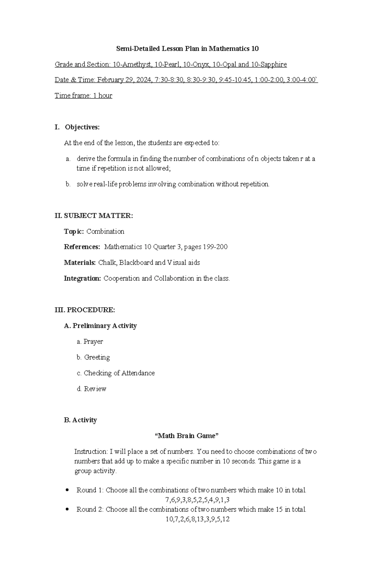 Grade 9 Math Lesson Plan: Sum & Product of Quadratic Roots - Studocu