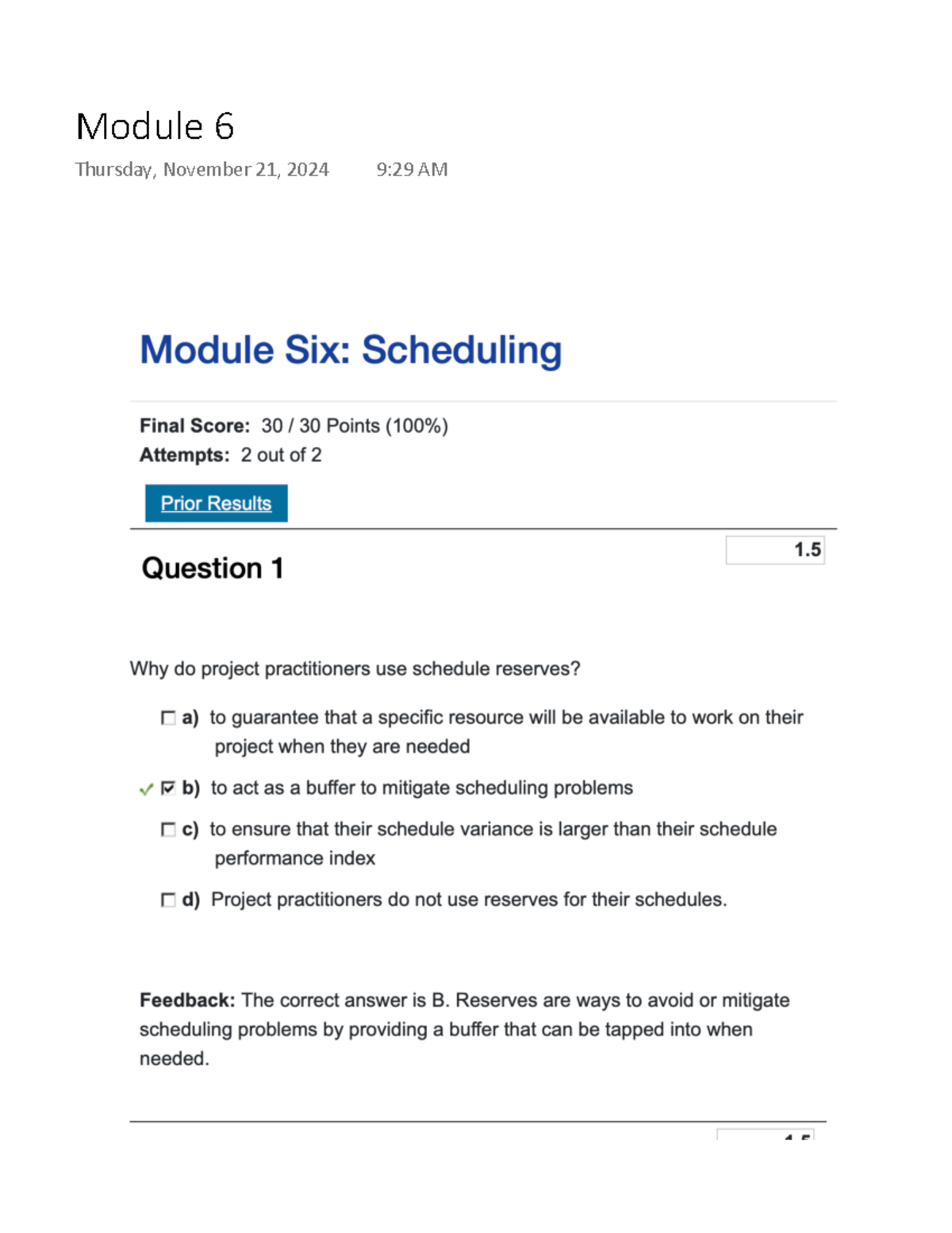 Module 6 Exam Review QSO 340: Scheduling Concepts & Techniques - Studocu