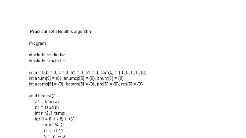 Practical Program on Booth's Algorithm (A38) - Studocu