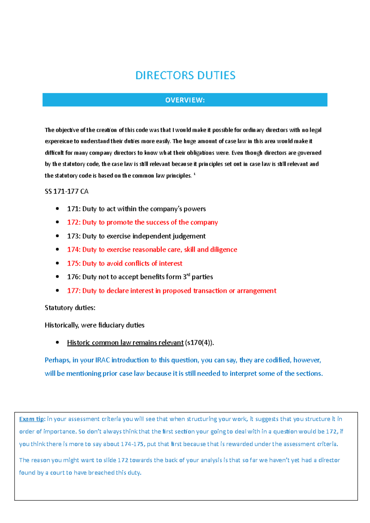 Directors' Duties: Section 172 and 174 Explained - Key Insights - Studocu