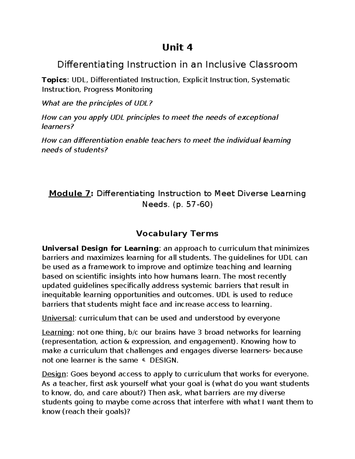 Unit 4: Differentiated Instruction & UDL Principles in Inclusive ...