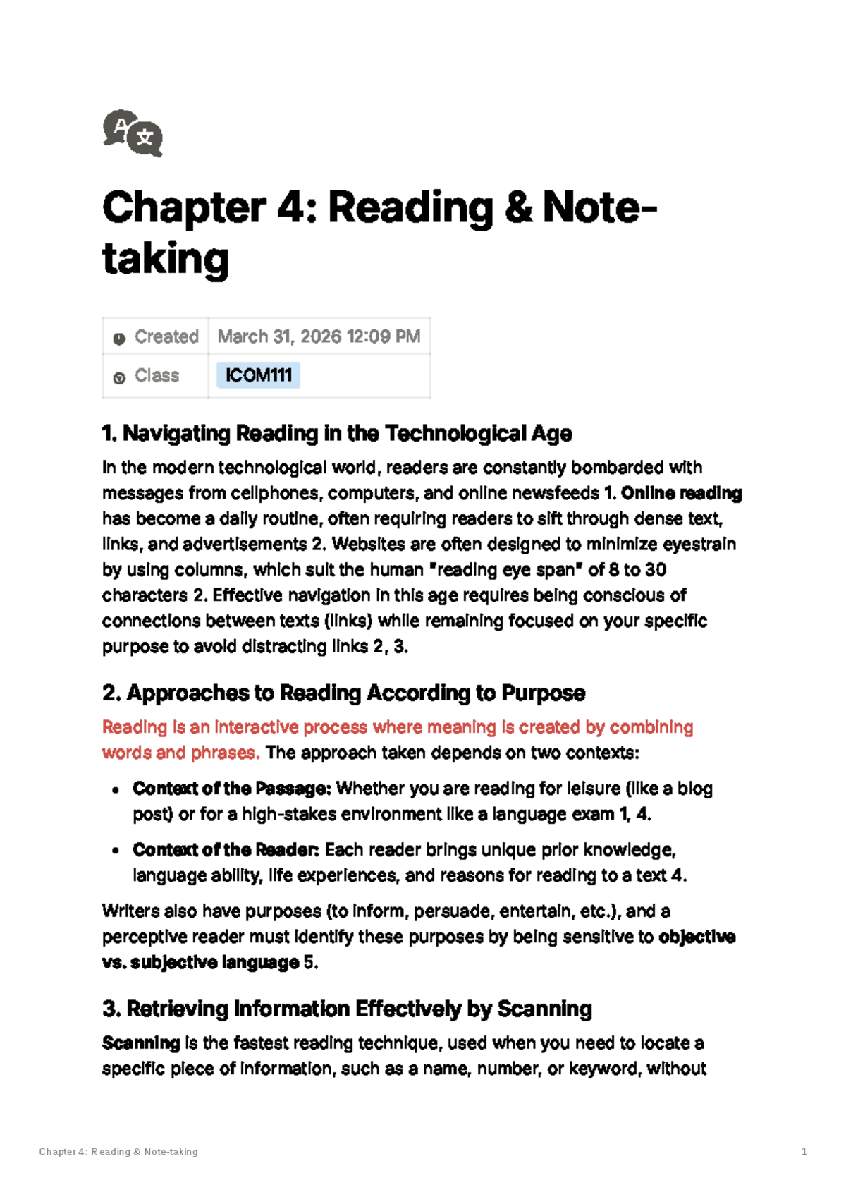ICOM111 Chapter 4: Effective Reading Strategies in the Digital Age ...