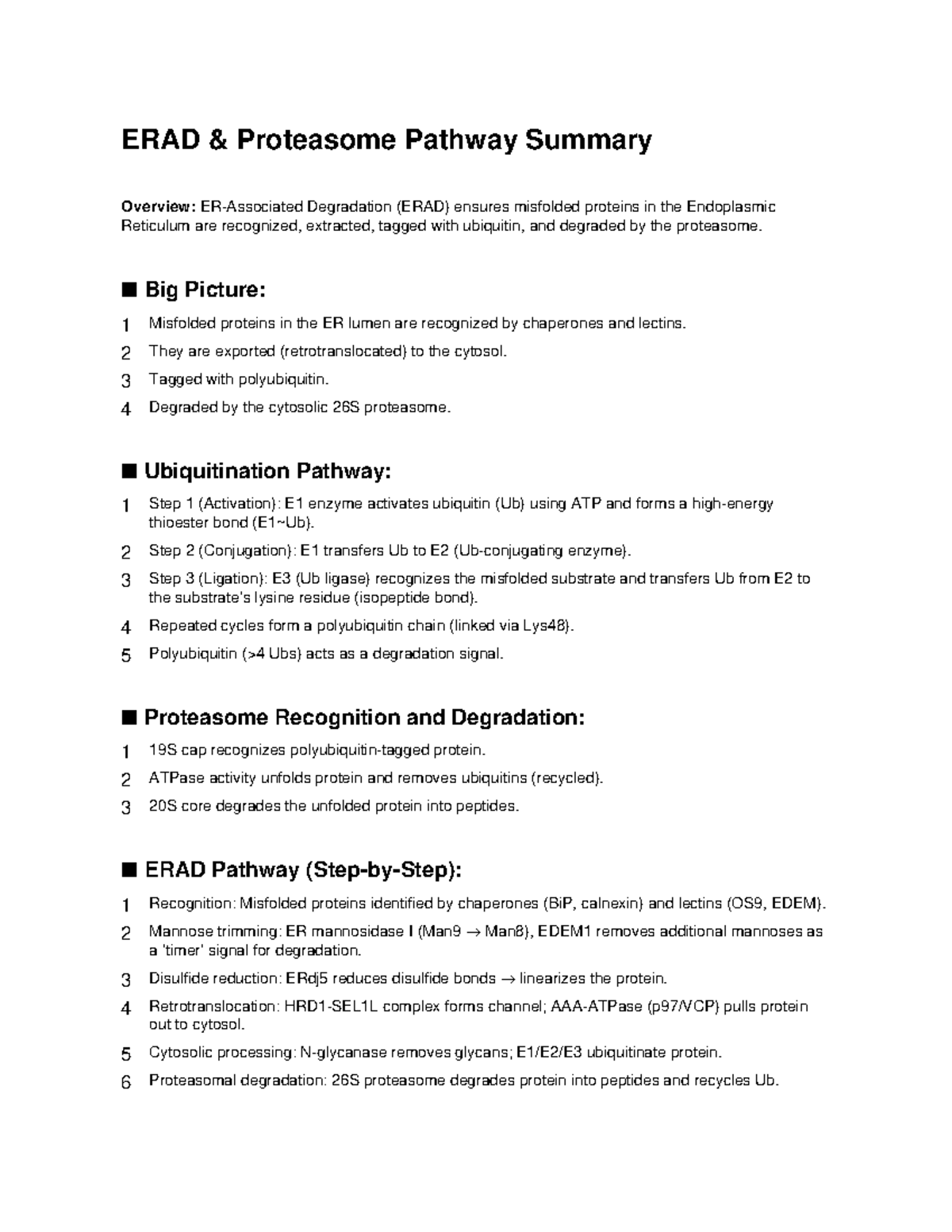 ERAD Proteasome Pathway Overview: Misfolded Protein Degradation - Studocu