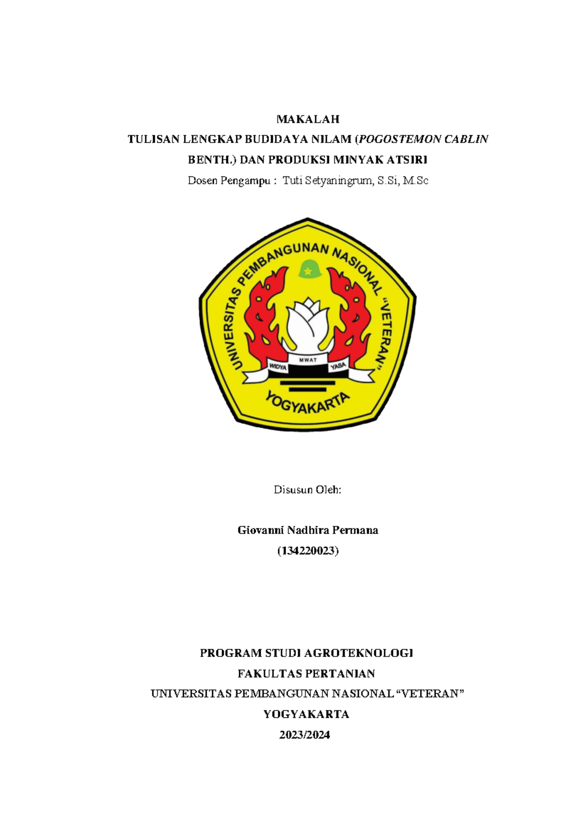 Makalah Lengkap Budidaya Nilam Dan Produksi Minyak Atsiri Agt123