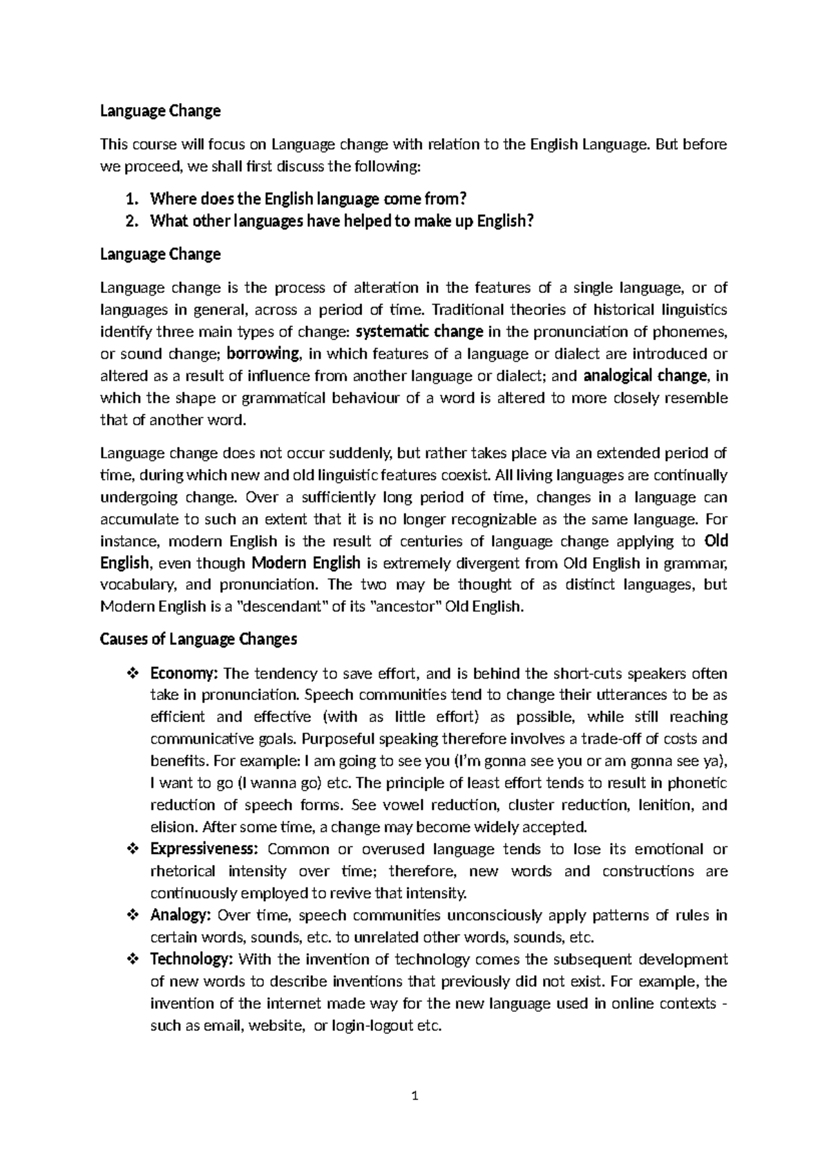 Language Change and Linguistic Evolution: Concepts and Processes - Studocu