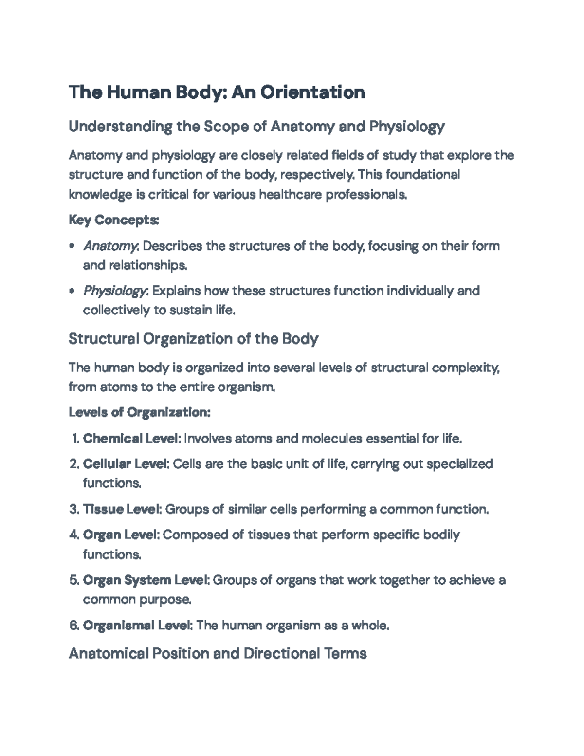 Intro to Anatomy and Physiology: Key Concepts and Organization - The ...
