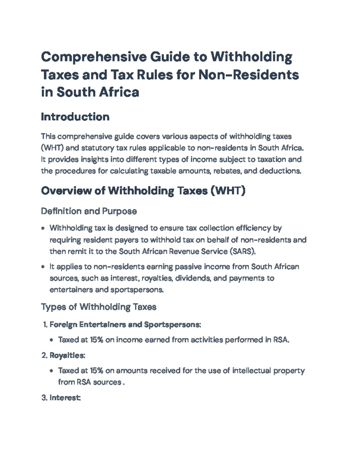 Comprehensive Guide to Withholding Taxes for Non-Residents in RSA - Studocu