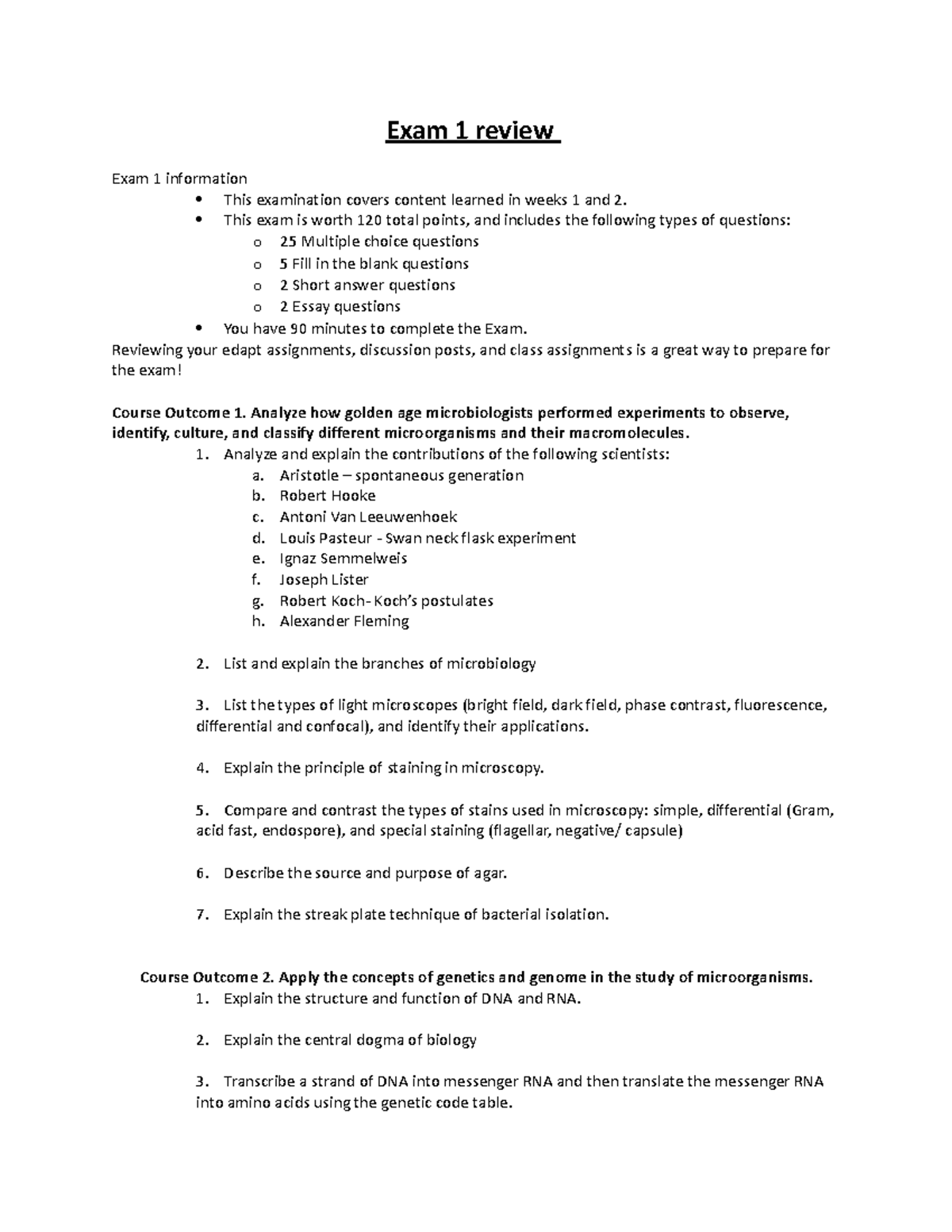 Exam 1 Study Guide - Exam 1 review Exam 1 information This examination ...
