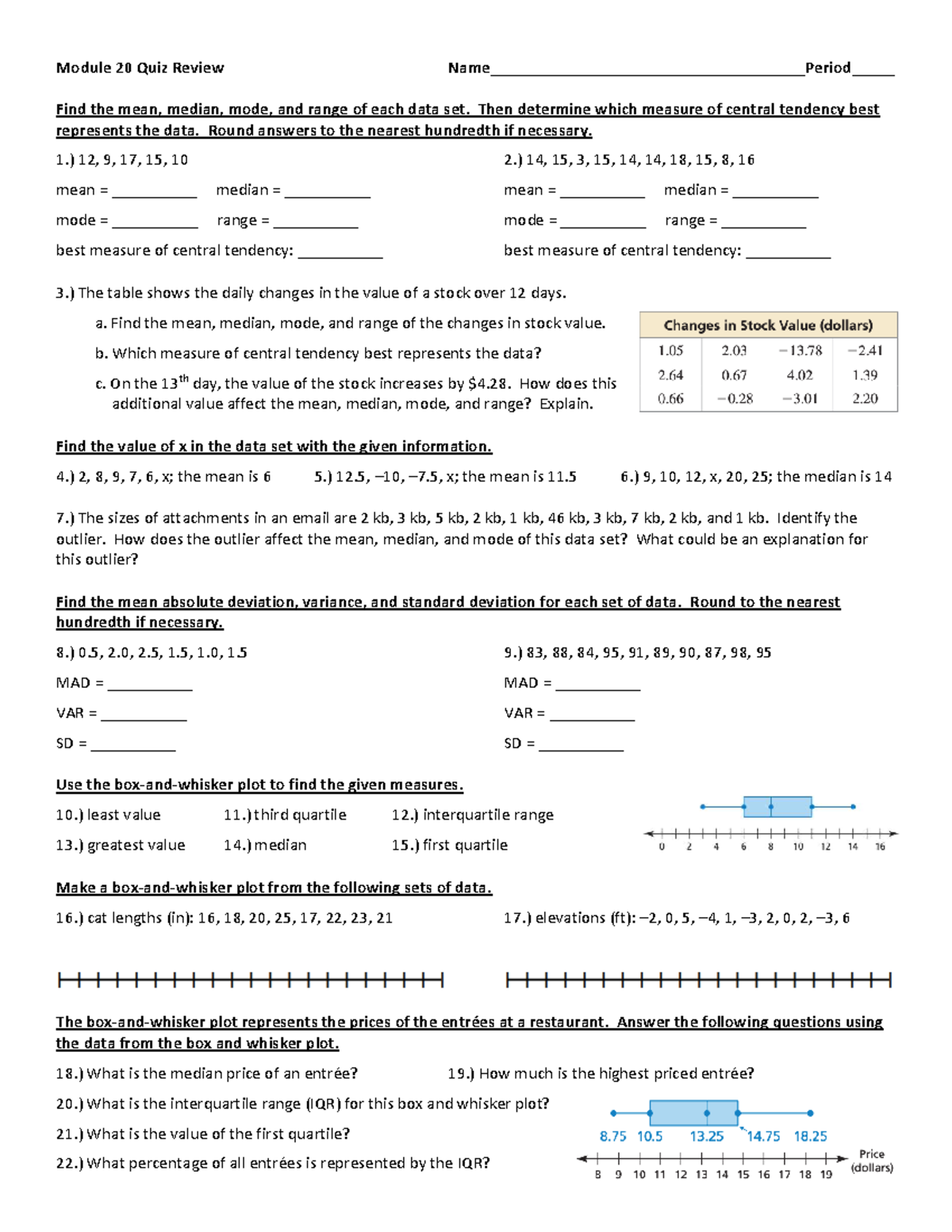 Module 20 Quiz Review: Measures of Central Tendency & Data Analysis ...