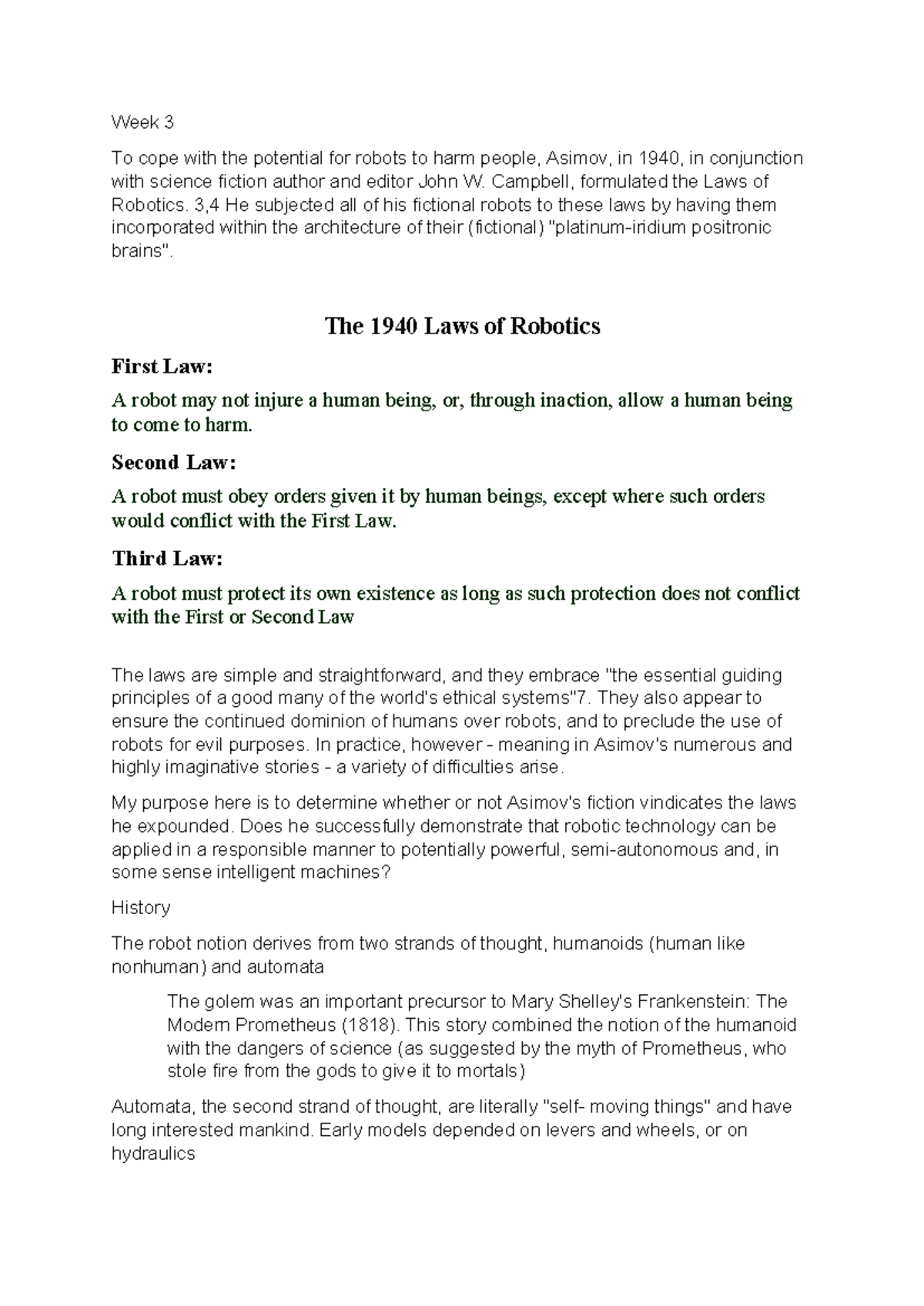 Week 3 L1 - Asimov's Laws of Robotics: Ethical Implications and History - Studocu