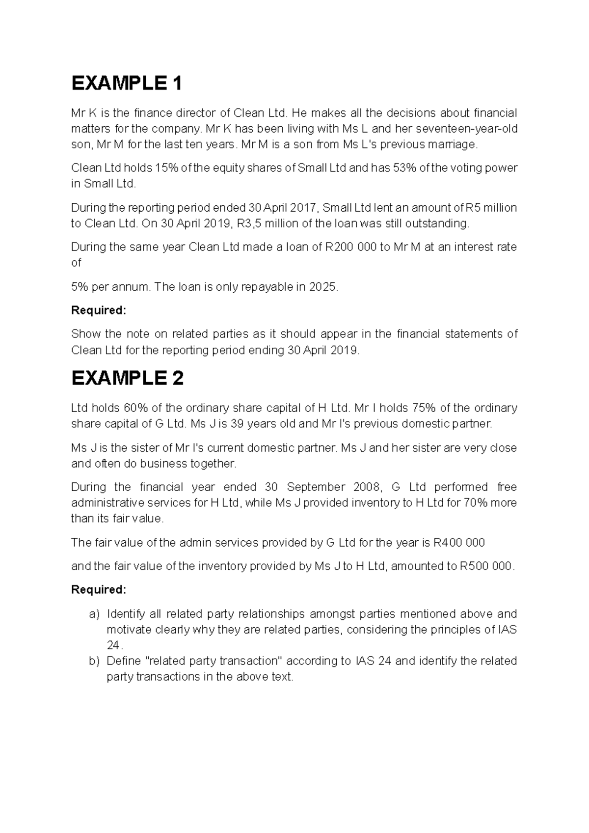 Related Parties Questions for Financial Statements Analysis (IAS 24 ...