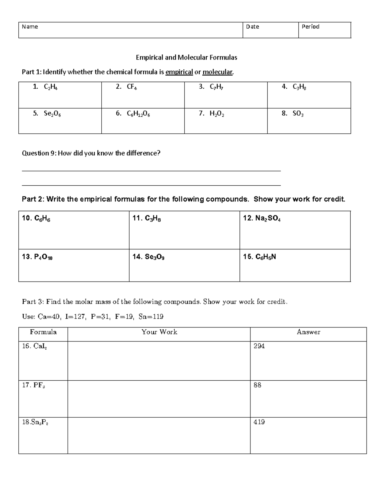 Empirical & Molecular Formulas: Identifying & Calculating (Chem 101 ...