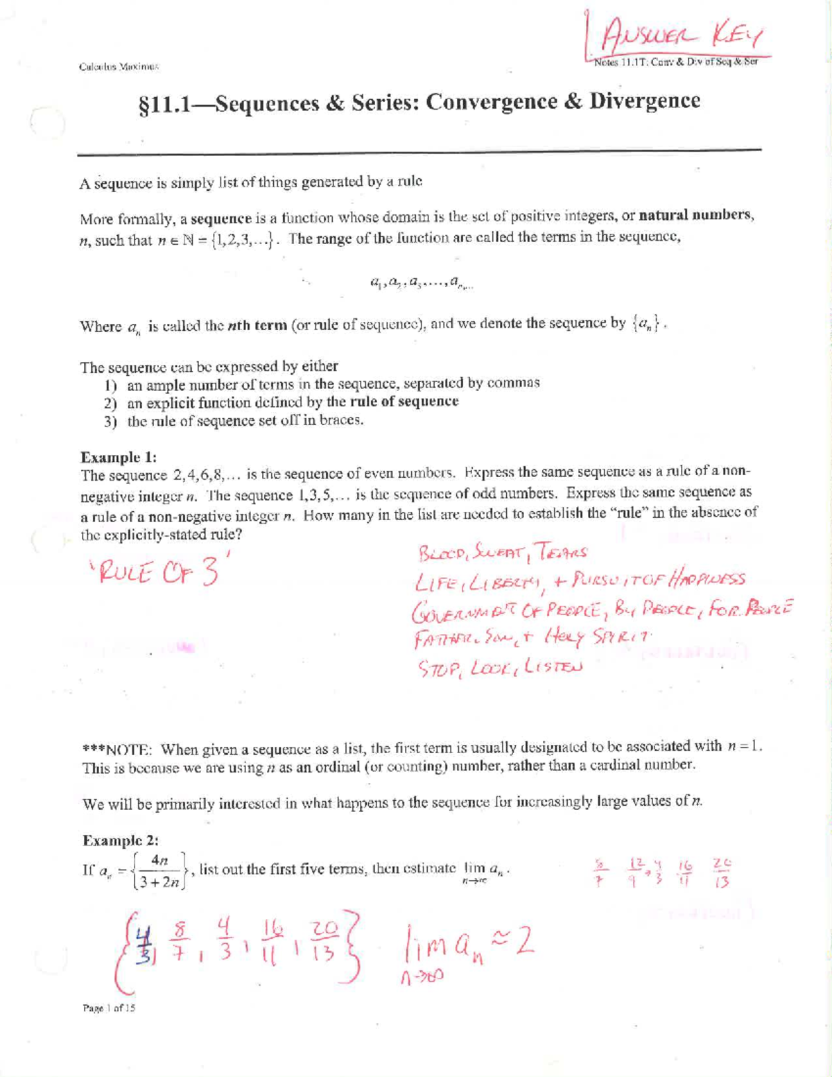 Practice Questions on Sequences & Series: Convergence & Divergence ...