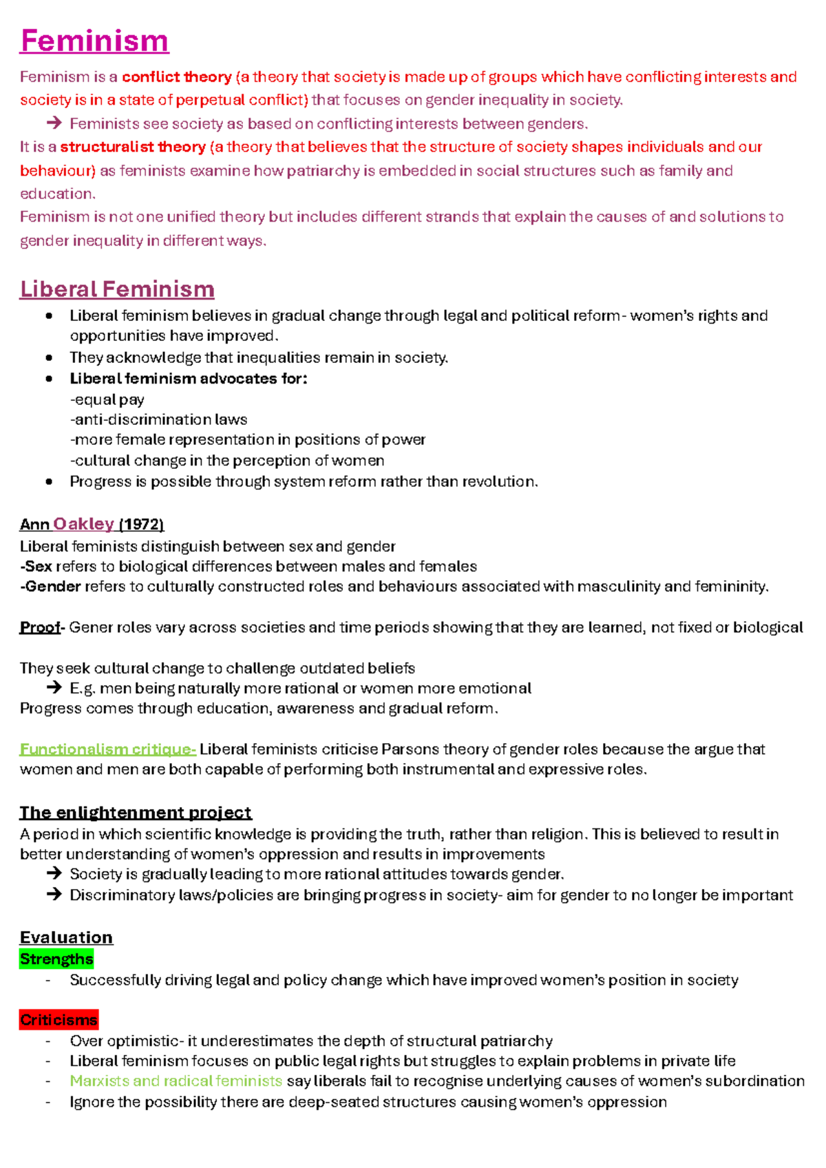 Feminism: An Overview of Key Theories and Perspectives - Studocu