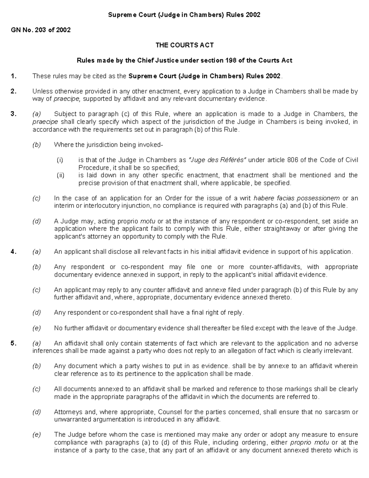 Supreme Court (Judge in Chambers) Rules GN No. 203 of 2002 - Studocu